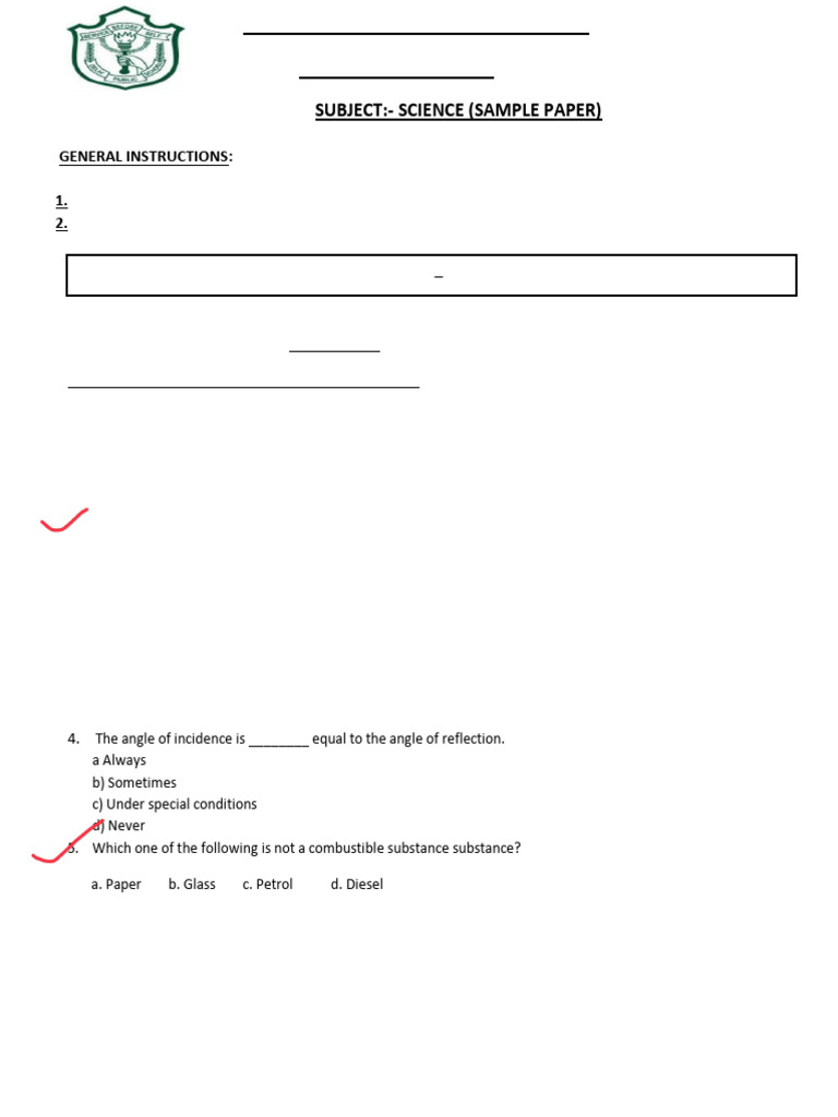 Class_8 Sample Paper-1 | PDF | Fires | Combustion