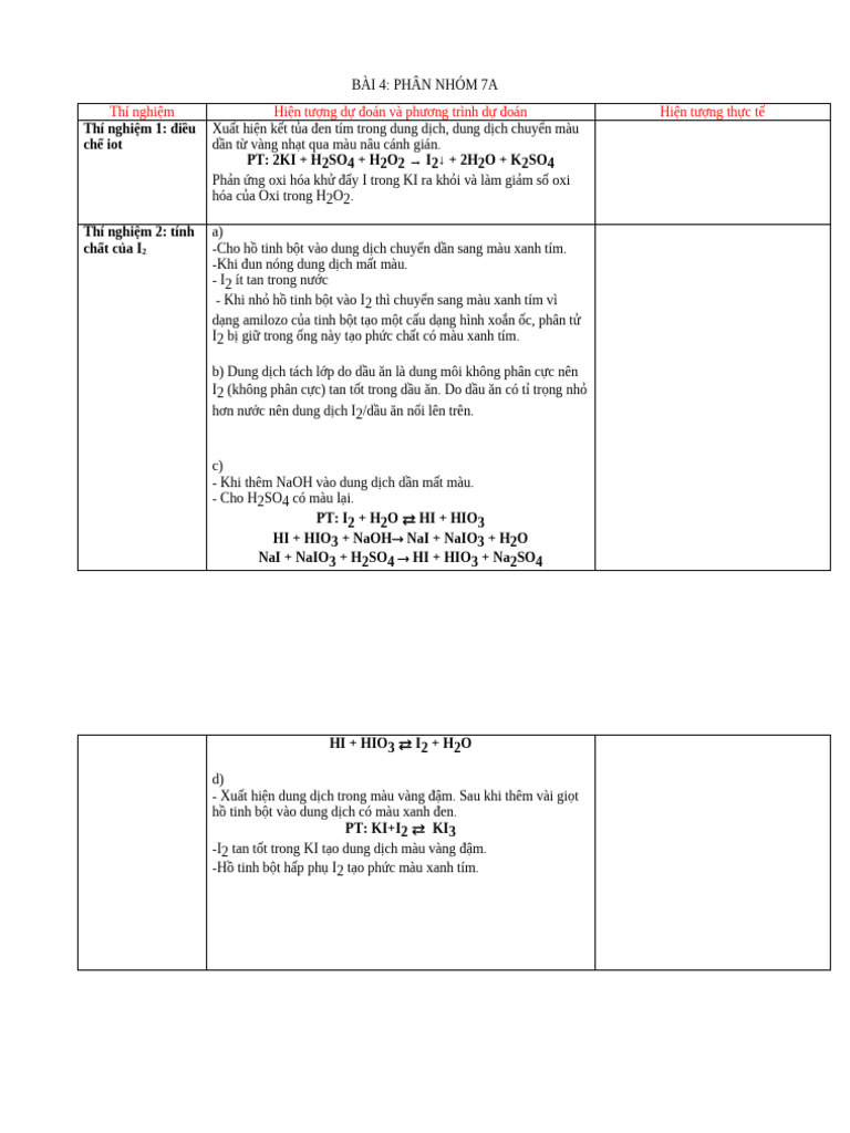 Báo cáo thí nghiệm hóa vô cơ bài 4 (1+ 2) | PDF