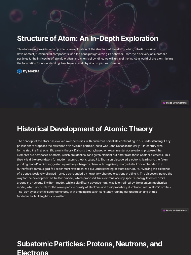 Structure of Atom An in Depth Exploration | PDF | Atoms | Chemical Bond