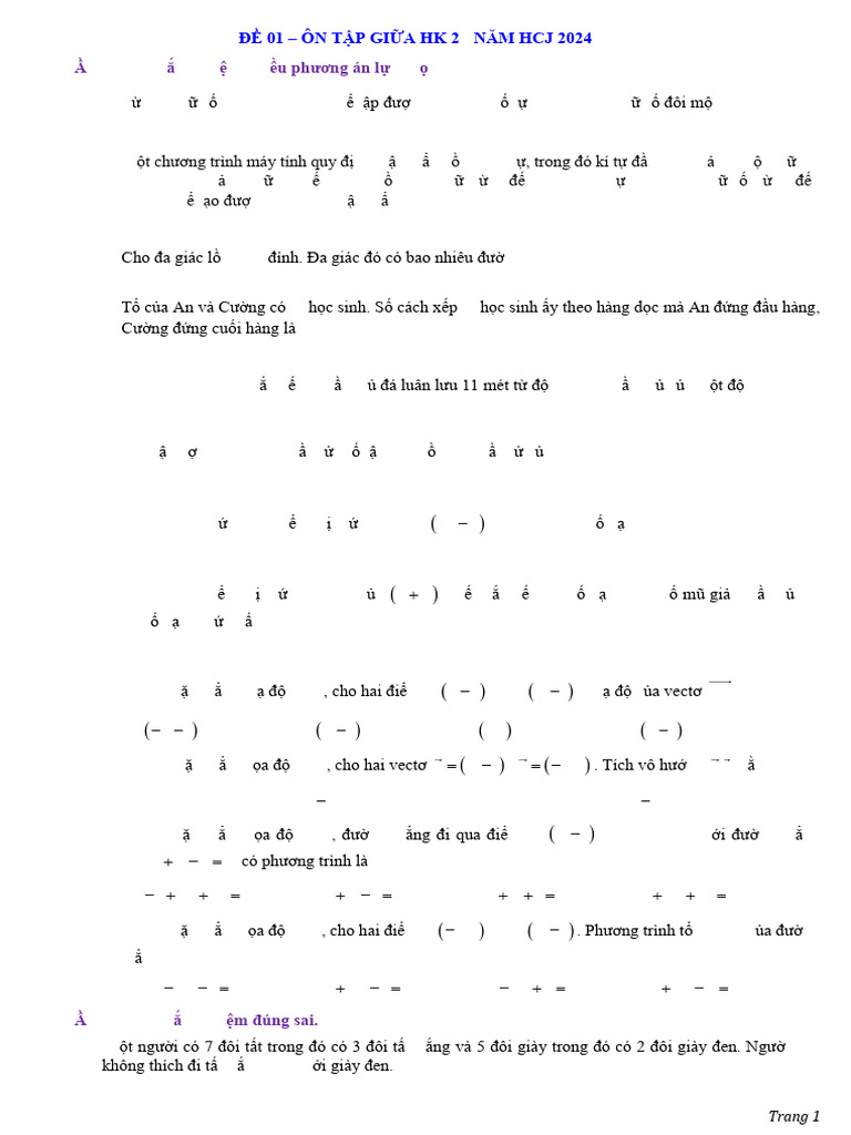 Dap An de On Tap Giua Ky 2 | PDF