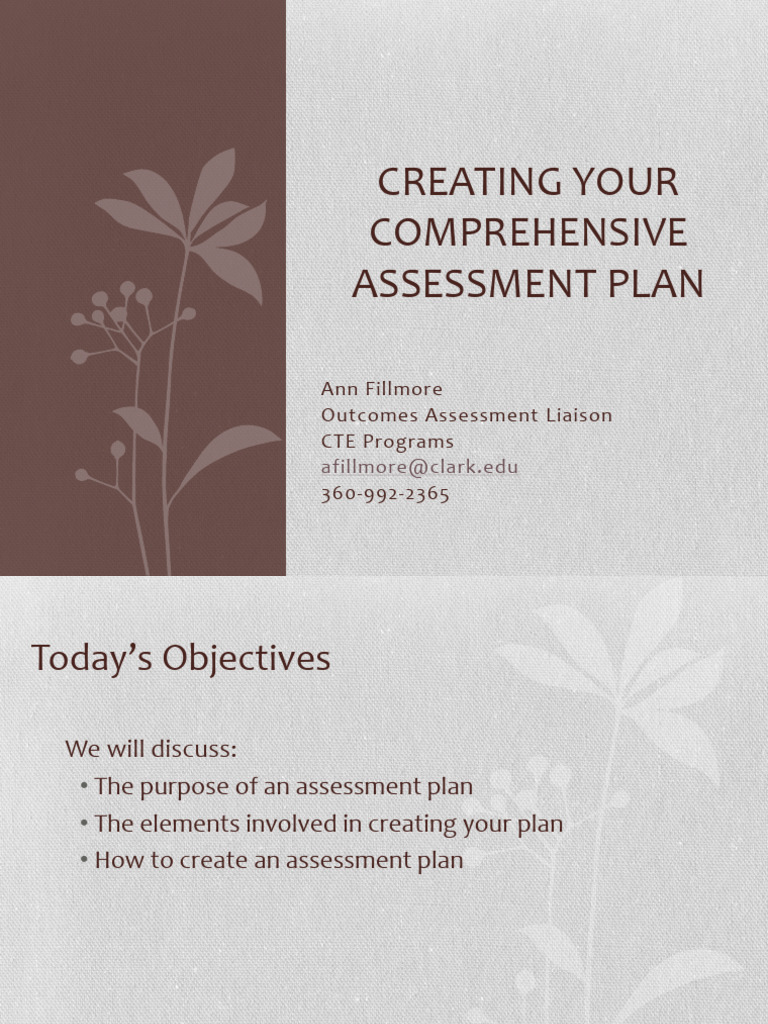 Creating Your Comprehensive Assessment Plan: Ann Fillmore Outcomes ...