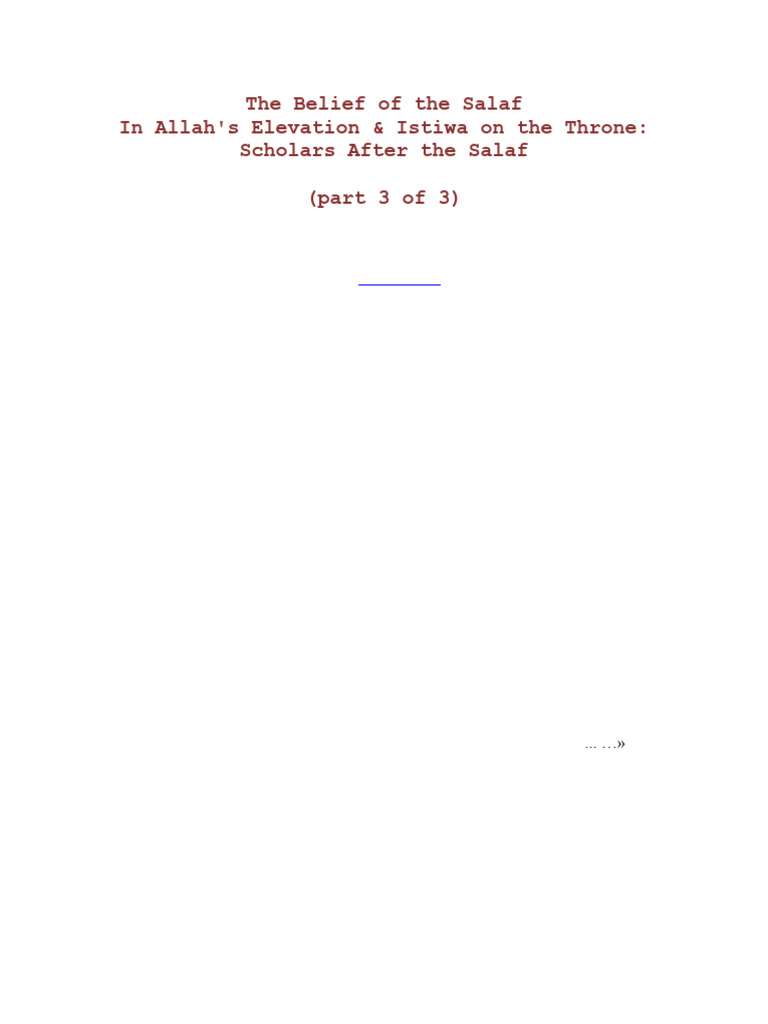 The Belief of The Pious Predecessors - 3 of 3 | PDF | God In Islam | Hadith