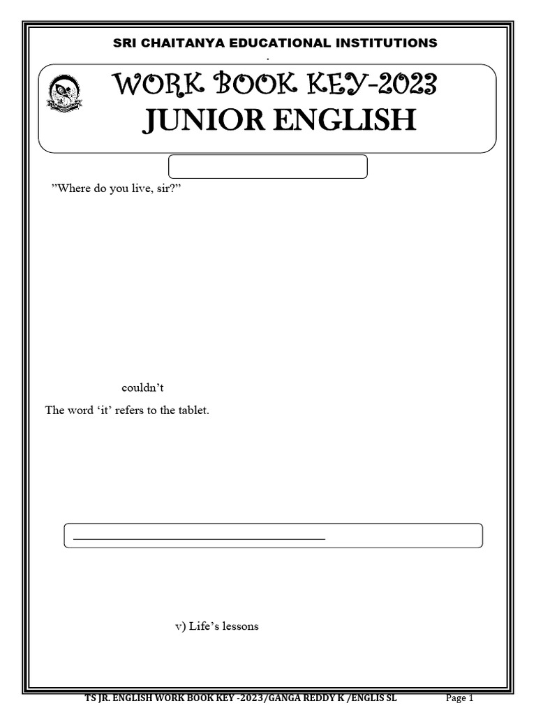 Junior English Workbook Answers 2023 | PDF | Adjective | Adverb