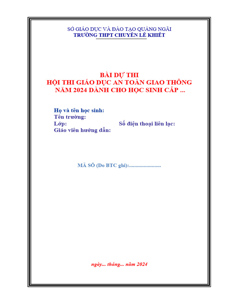 Mẫu bìa Hội thi ATGT - 2024 | PDF