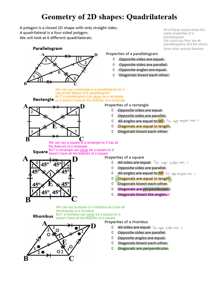 Properties of 2D Quadrilaterals | PDF | Rectangle | Geometry