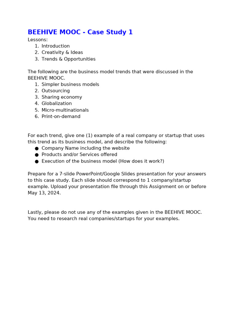 Beehive Mooc - Case Study 1 | PDF