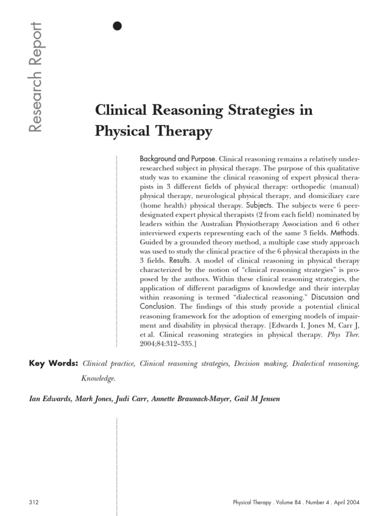 Clinical Reasoning in Physical Therapy | PDF | Physical Therapy | Reason