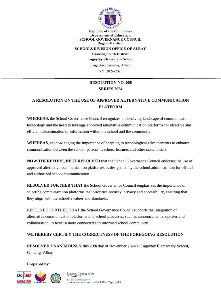 SGC FI11 Resolution on the Use of Approved Alternative Comm. Platform ...