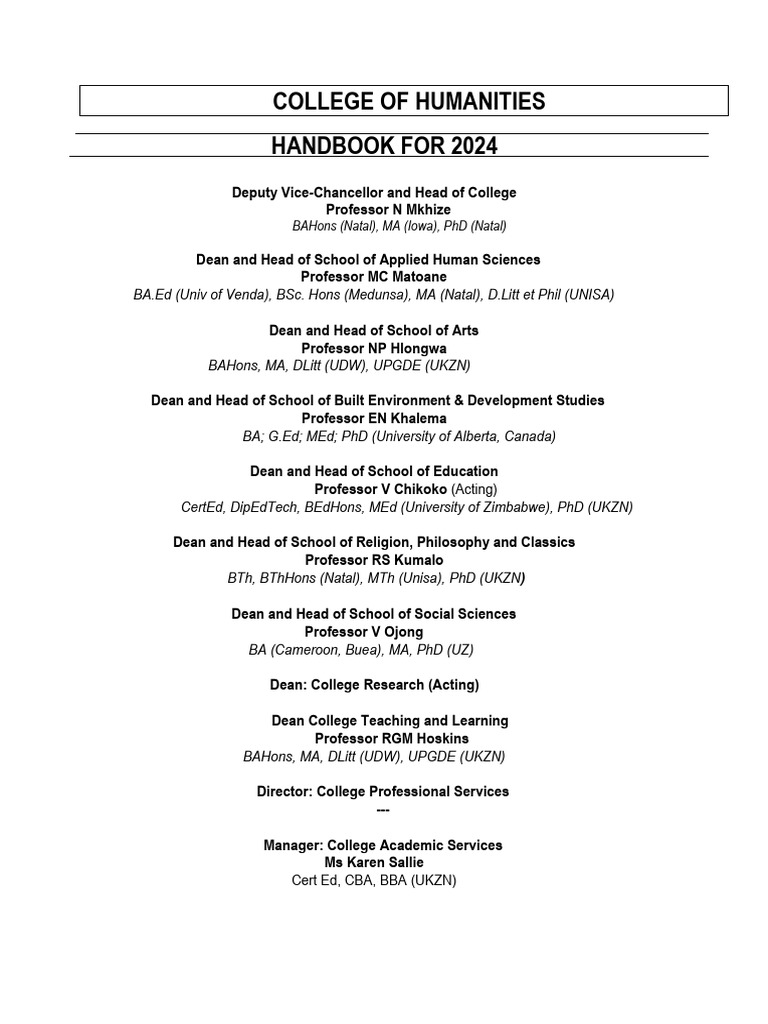 Humanities Handbook Final Draft Signed Copy Mbali 002 For Printing2 | PDF | Bachelor's Degree ...