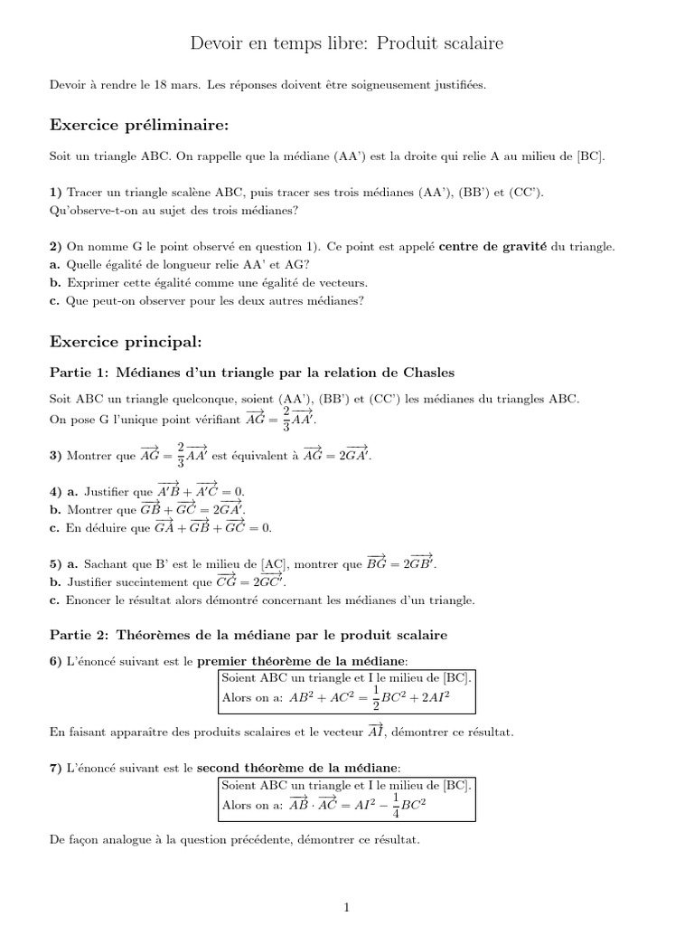 Théorème de la médiane et produit scalaire | PDF | Triangle | Mathématiques