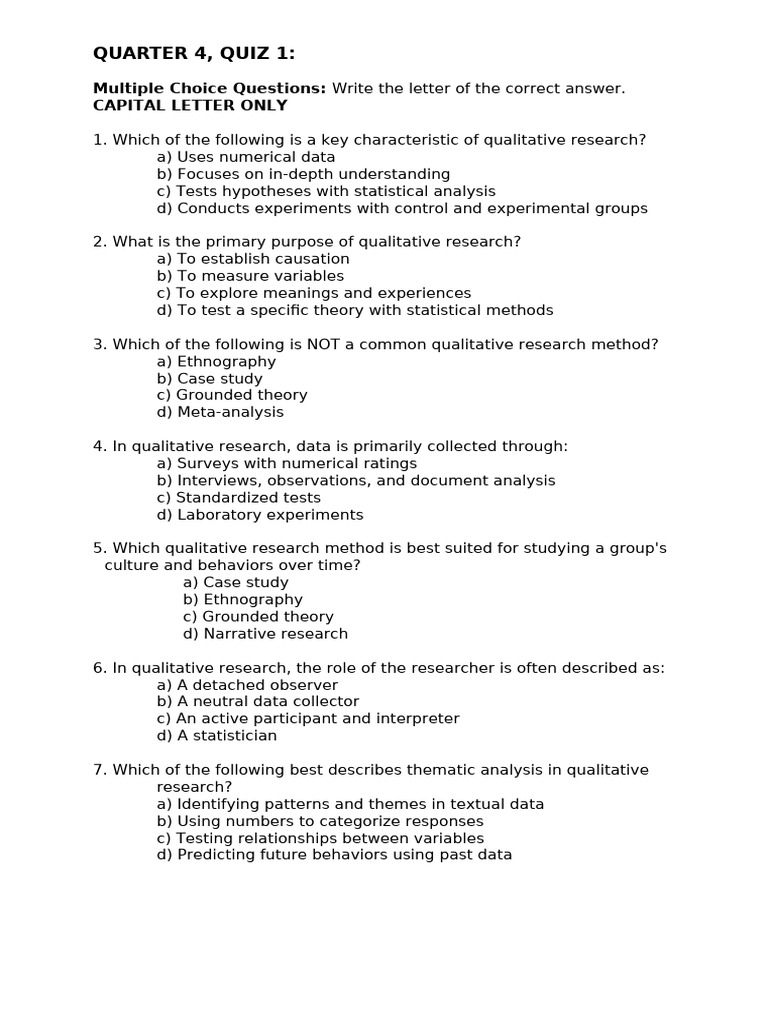 PR1 Q4-Quiz | PDF | Qualitative Research | Experiment