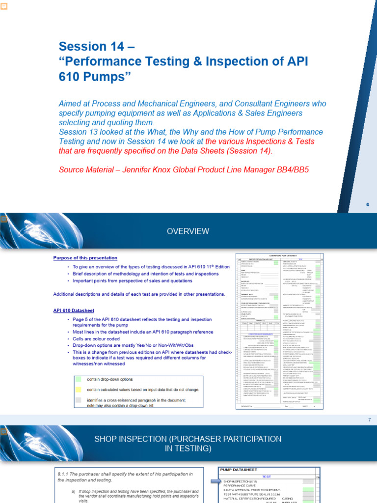 Session 14 - Performance Testing Inspection of API 610 Pumps | PDF ...