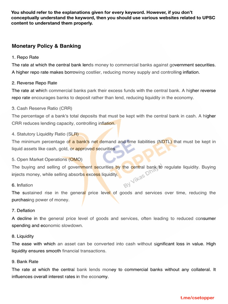 Key Terms in Monetary Policy Explained | PDF | Taxes | Inflation