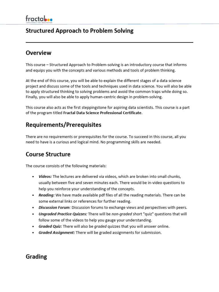 Structured Approach To Problem Solving - Course Syllabus | PDF | Data Science | Thought