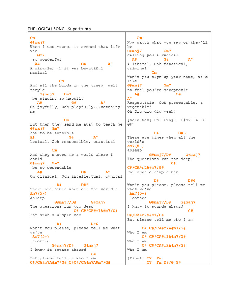 The Logical Song Lyrics and Chords | PDF