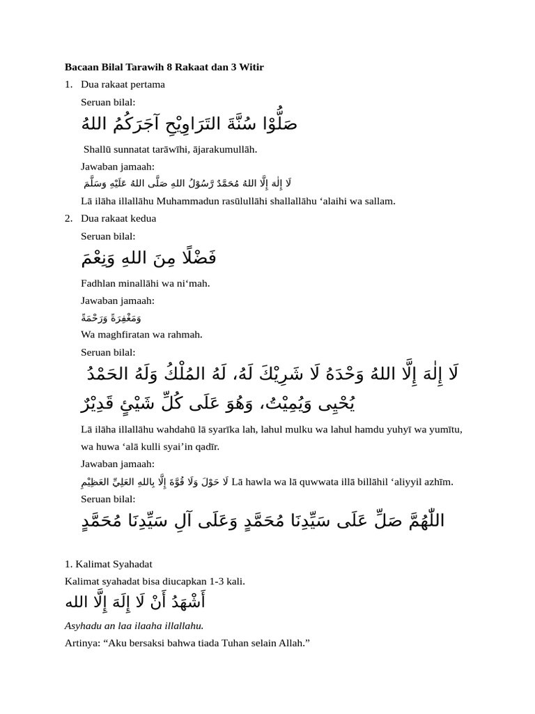 Berikut Bacaan Bilal Tarawih 8 Rakaat dan 3 Witir Lengkap dengan ...