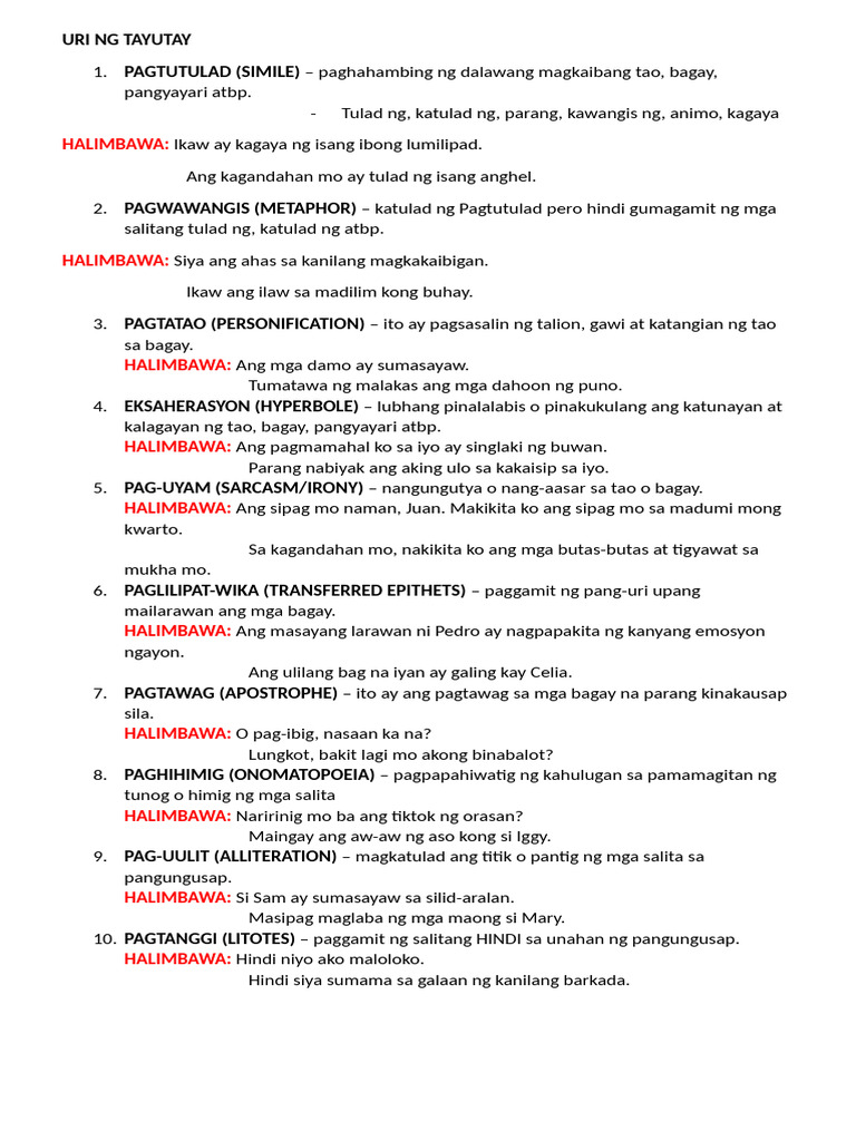 Uri NG Tayutay | PDF