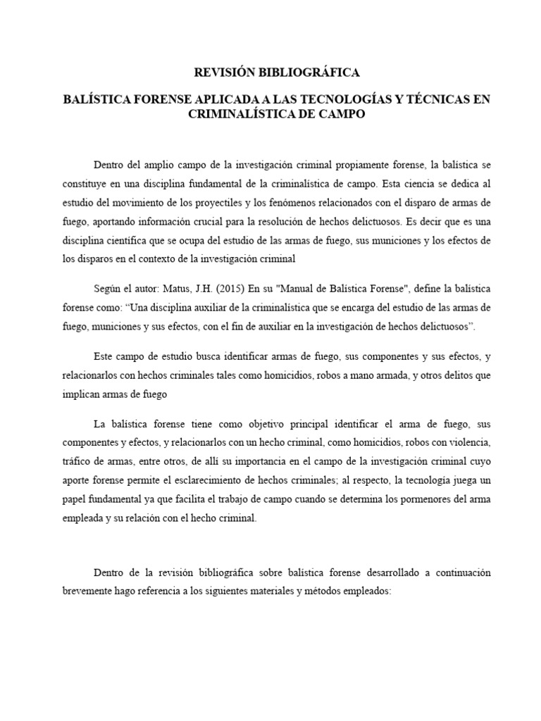 Revisión Bibliografica Balística | PDF | Ciencia forense | Balística