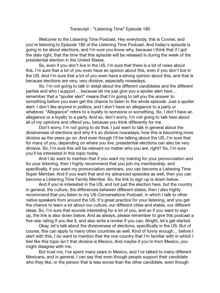 Episode 180 Transcript - Listening Time | PDF | Feeling