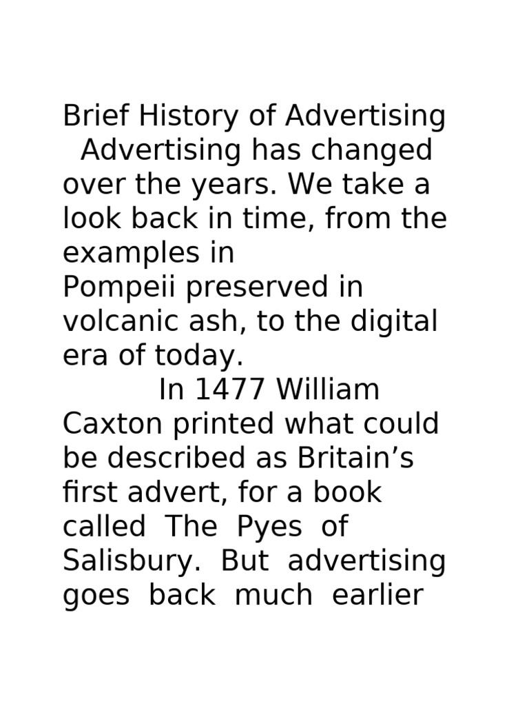 Evolution of Advertising Through Time | PDF | Advertising | Search ...