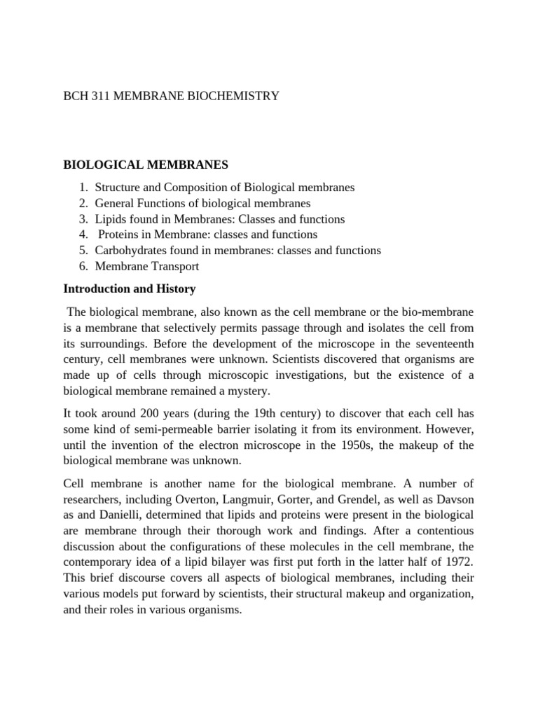 BCH 311 Biological Membranes Intro | PDF | Cell Membrane | Cell Adhesion