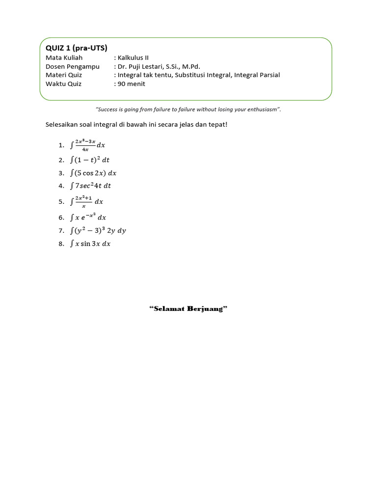 QUIZ 1 Integral | PDF