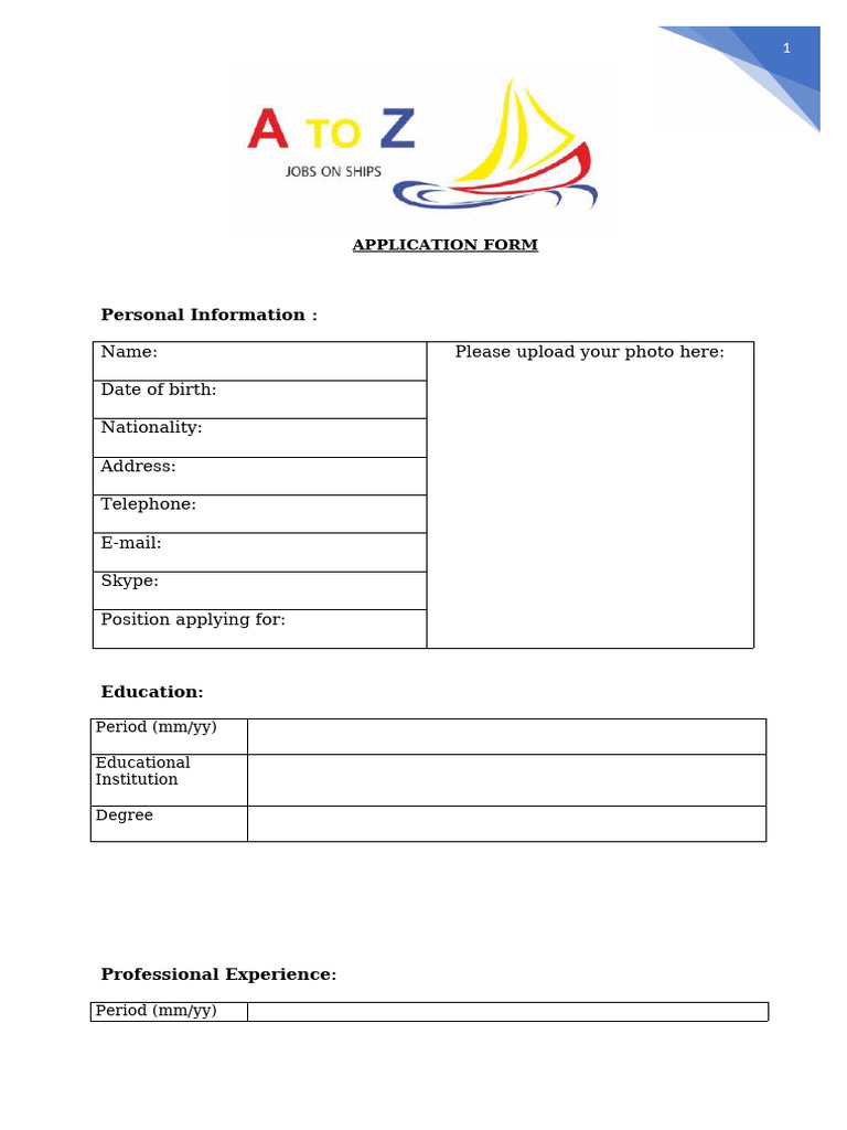A To Z Application Form | PDF