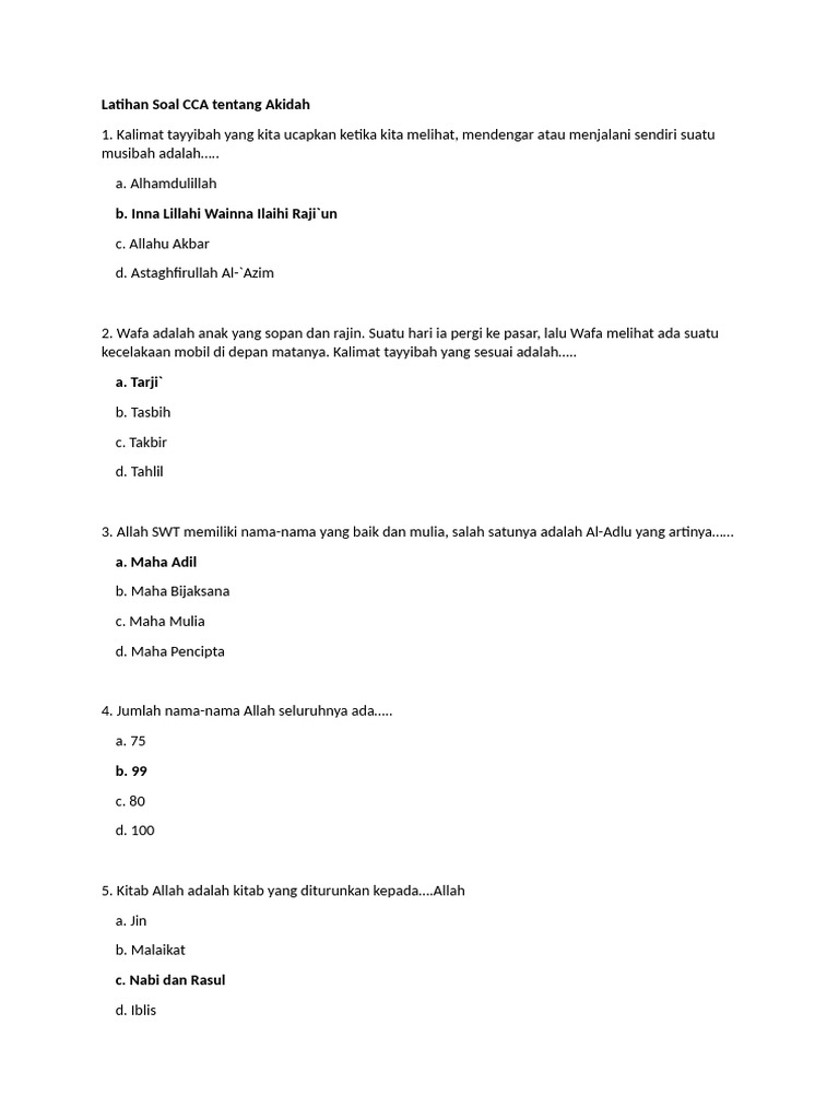 Latihan Soal CCA & Jawaban | PDF