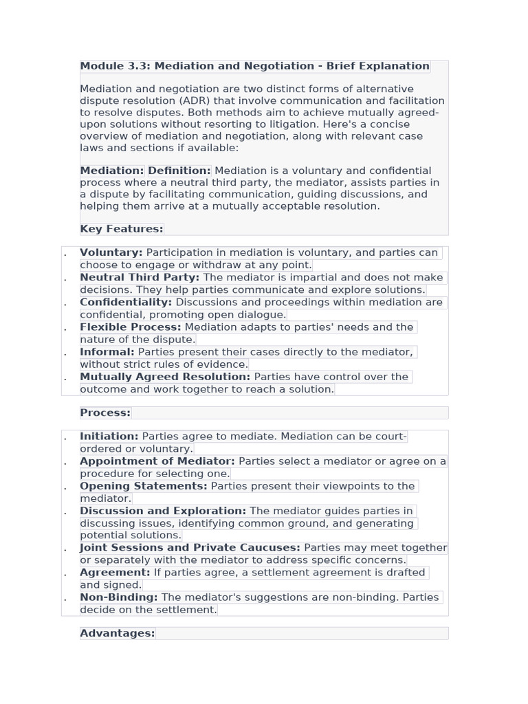 Module 3.3 Mediation and Negotiation | PDF | Mediation | Negotiation