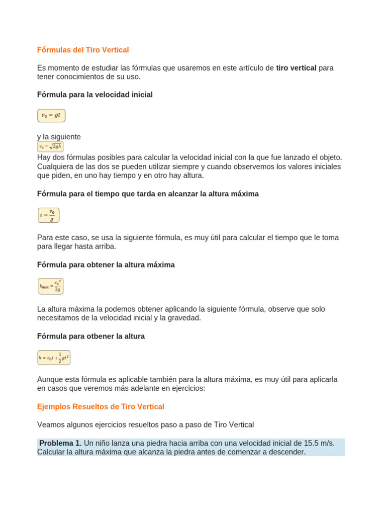 Guía de Tiro Vertical y Ejemplos | PDF | Velocidad