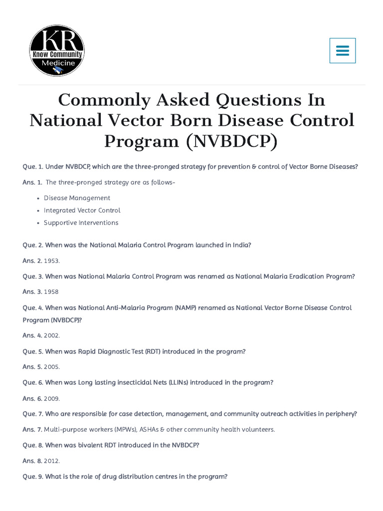 Commonly Asked Questions in National Vector Born Disease Control ...