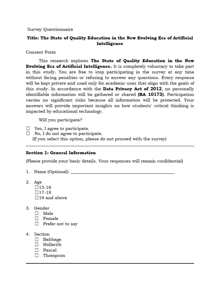 G7 Thompson Survey Questionaire | PDF | Artificial Intelligence ...