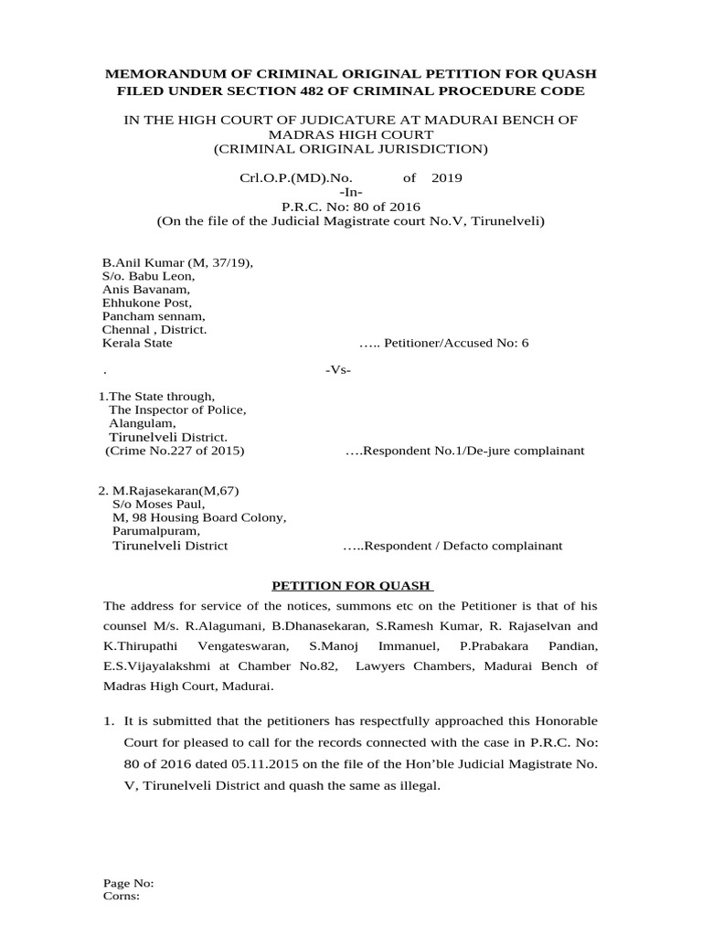 Anil Kumar Charge Sheet Quash | PDF | Criminal Procedure In South ...