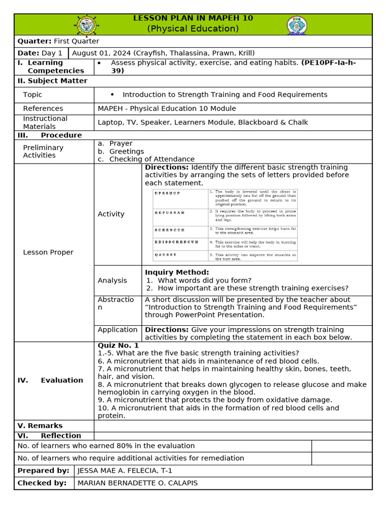 LESSON PLAN 10 | PDF | Lesson Plan | Physical Fitness