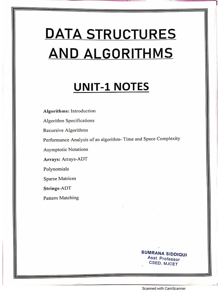 Data Structures and Algorithms UNIT-1 Notes | PDF