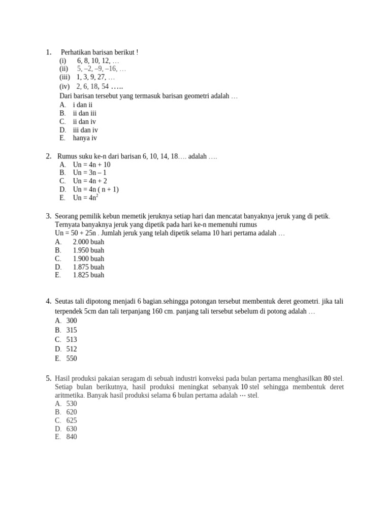 Soal Matematika: Deret dan Barisan | PDF