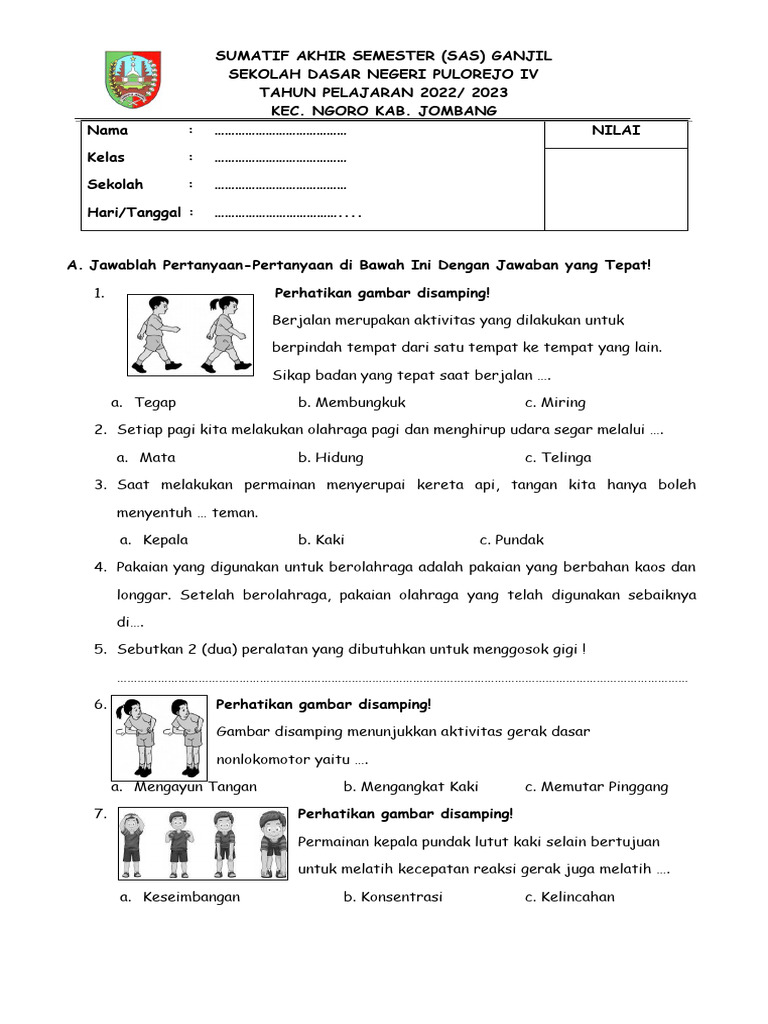 Soal Pjok Kelas 1 Sas Ganjil | PDF