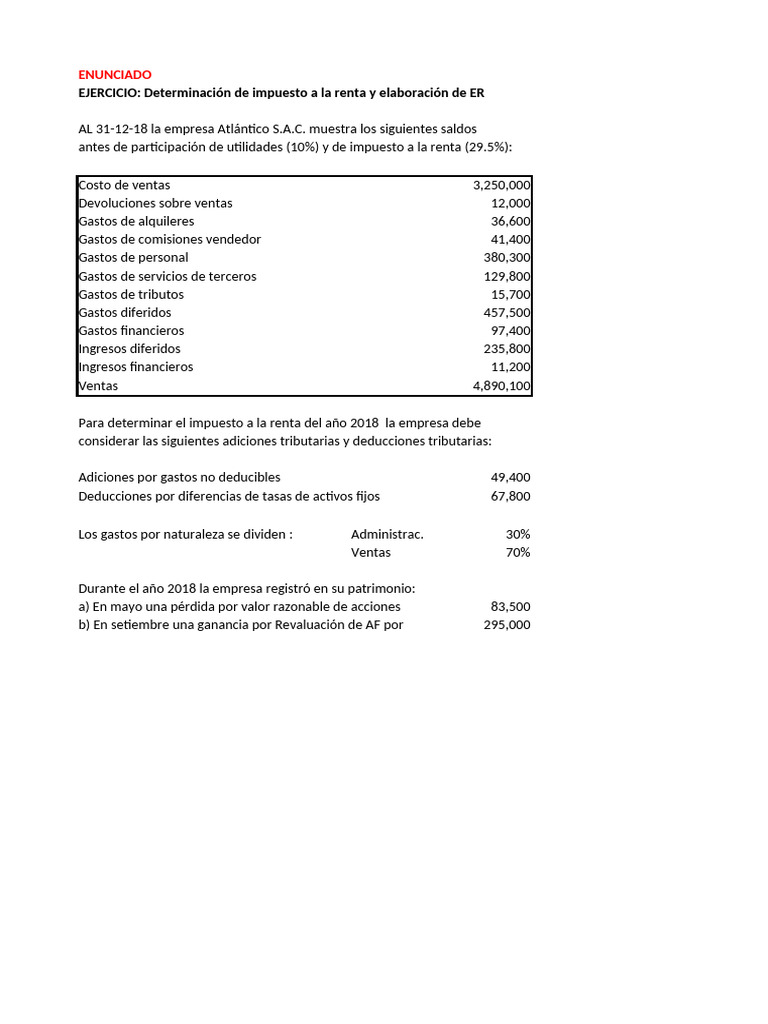 CP42-Práctica Dirigida NIC1-PRESENTACION DE EEFF-SOLUCION Práctica | PDF | Estado de resultados ...
