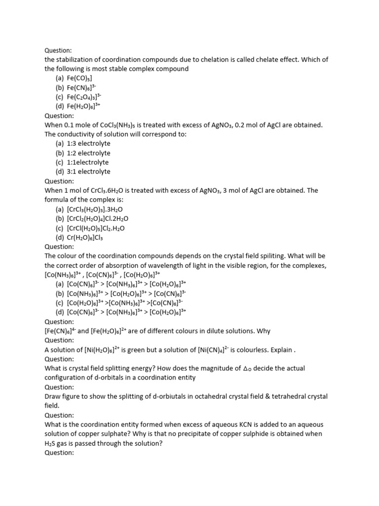 Cordination Compounds | PDF | Coordination Complex | Metallic Elements