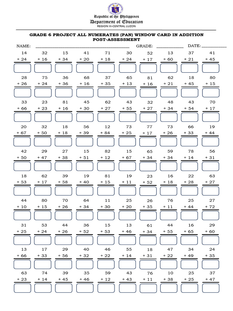 Grade 6 Math Post-Assessment Cards | PDF | Philippines | Public ...