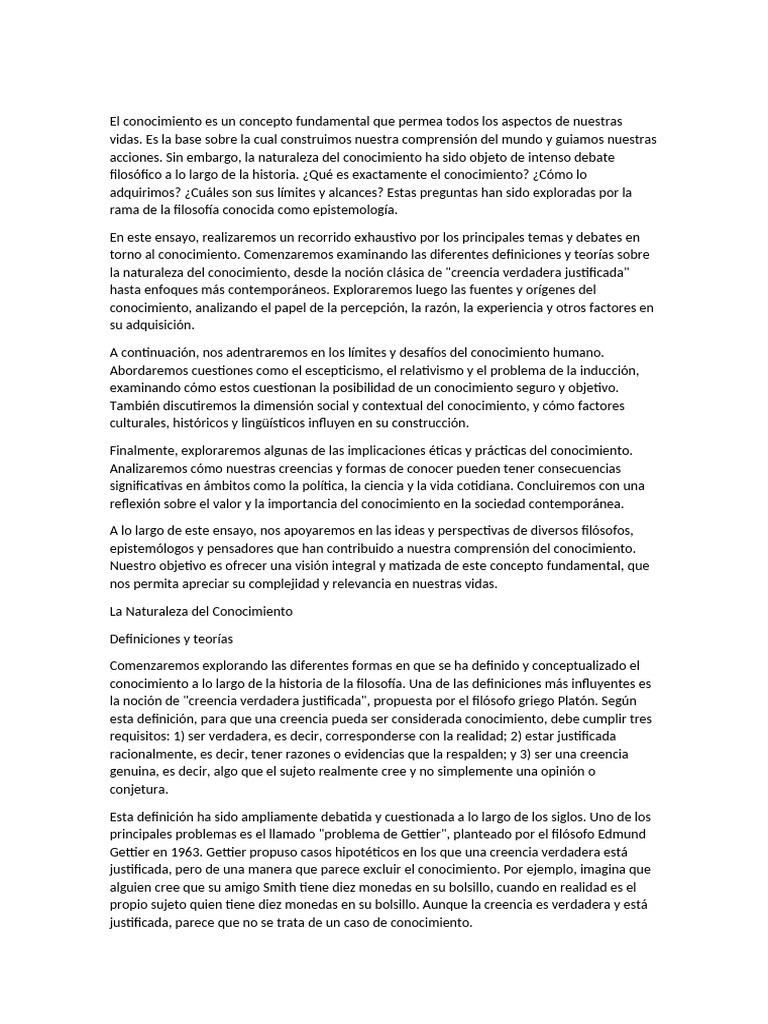 El Conocimiento | PDF | Conocimiento | Epistemología