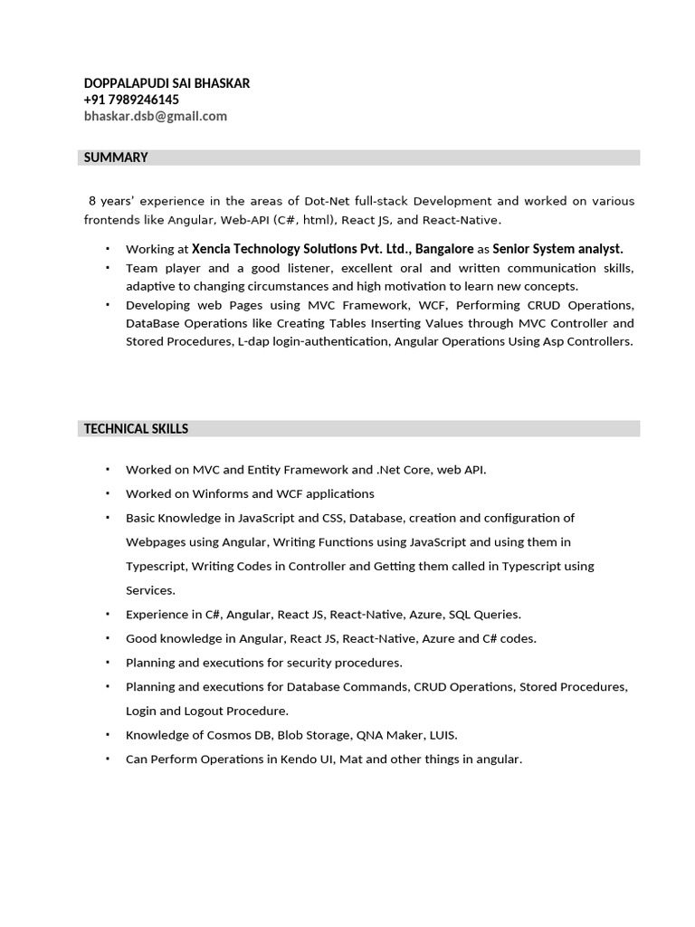 208551_SaiBhaskar__Fullstack DotNet | PDF | Databases | Java Script