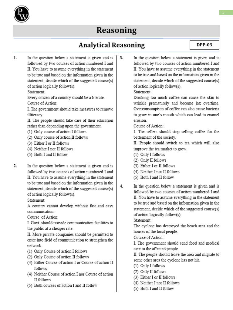 Analytical Reasoning - DPP 03 (English) | PDF
