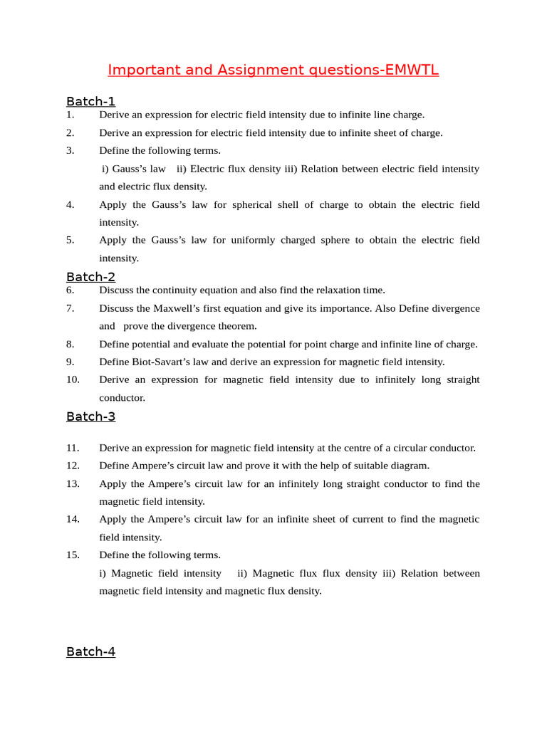 Important and Assignment Questions-EMWTL | PDF
