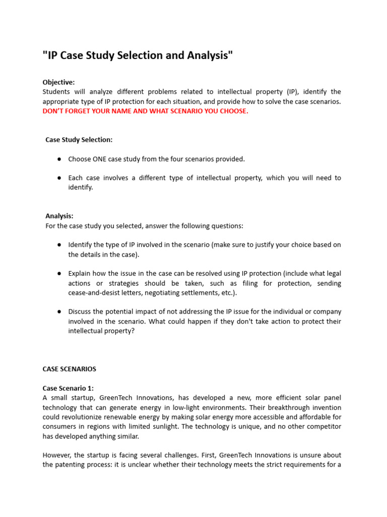 Activity - Ip Case Study Selection and Analysis | PDF | Brand ...