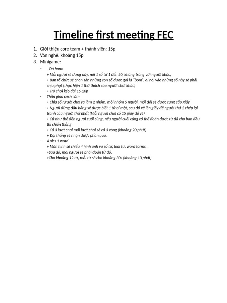 Timeline First Meeting FEC | PDF