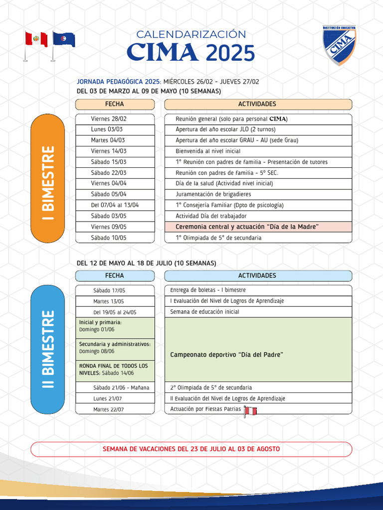 Calendarización Cima 2025 | PDF | Etapas educativas
