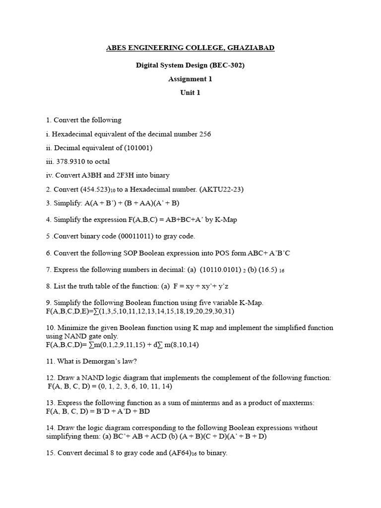 Assignment 1 For DSD | PDF