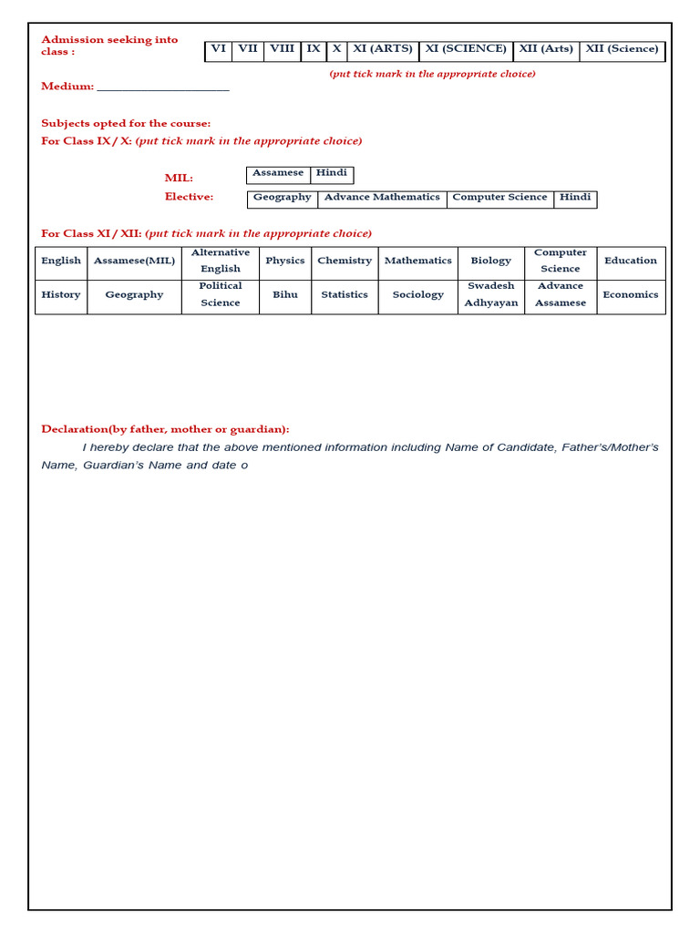 Admission Form | PDF