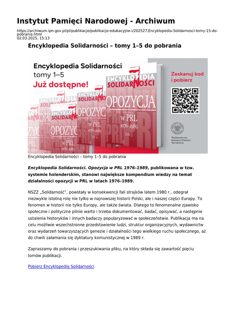 Encyklopedia Solidarnosci Tomy 15 Do Pobrania | PDF